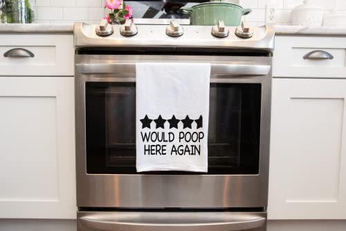 Handmade Funny Kitchen Towel - Would Poop Here Again - 100% Cotton Funny Hand Towel for Bathroom - 28x28 Inch Perfect for Housewarming-Christmas-Mothersā Day-Birthday Gift