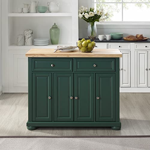 Crosley Furniture Madison Madison Rolling Kitchen Island Cart, Microwave Stand, Coffee Bar, with Shelves and Drawers, Emerald Green