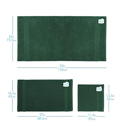 Hearth & Harbor Bath Towels for Bathroom - 100% Ring Spun Cotton Luxury Bathroom Towels - Ultra Soft & Highly Absorbent, Bath Towels Set of 6 - Hunter Green