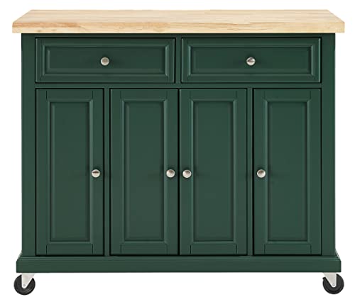 Crosley Furniture Madison Madison Rolling Kitchen Island Cart, Microwave Stand, Coffee Bar, with Shelves and Drawers, Emerald Green