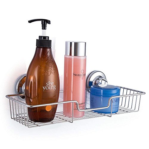 SANNO Suction Cup Shower Caddy with Hooks,Powerful Suction Cup Bathroom Shower Caddies,Bath Shelf Storage Combo Organizer Basket, Bathroom Accessories for Shampoo Conditioner Rustproof Stainless Steel(set of 2)