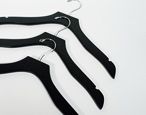 Topline Classic Wood Bridal Dress Hangers - Black Finish (10-Pack)
