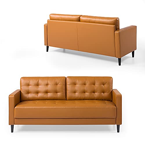 ZINUS Benton Faux Leather Sofa Couch, Easy, Tool-Free Assembly, Cognac