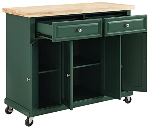 Crosley Furniture Madison Madison Rolling Kitchen Island Cart, Microwave Stand, Coffee Bar, with Shelves and Drawers, Emerald Green