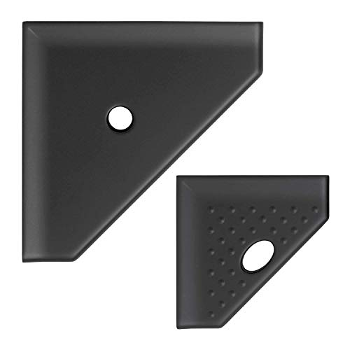 Questech Décor 8 Inch Corner Shower Shelf and 5 Inch Shower Caddy Foot Rest, Geo Flatback Wall Mounted Bathroom Shower Organizer, Graphite Black