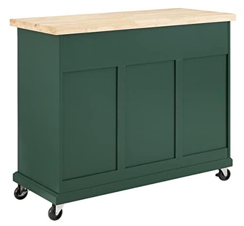 Crosley Furniture Madison Madison Rolling Kitchen Island Cart, Microwave Stand, Coffee Bar, with Shelves and Drawers, Emerald Green
