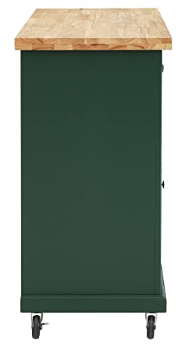 Crosley Furniture Madison Madison Rolling Kitchen Island Cart, Microwave Stand, Coffee Bar, with Shelves and Drawers, Emerald Green