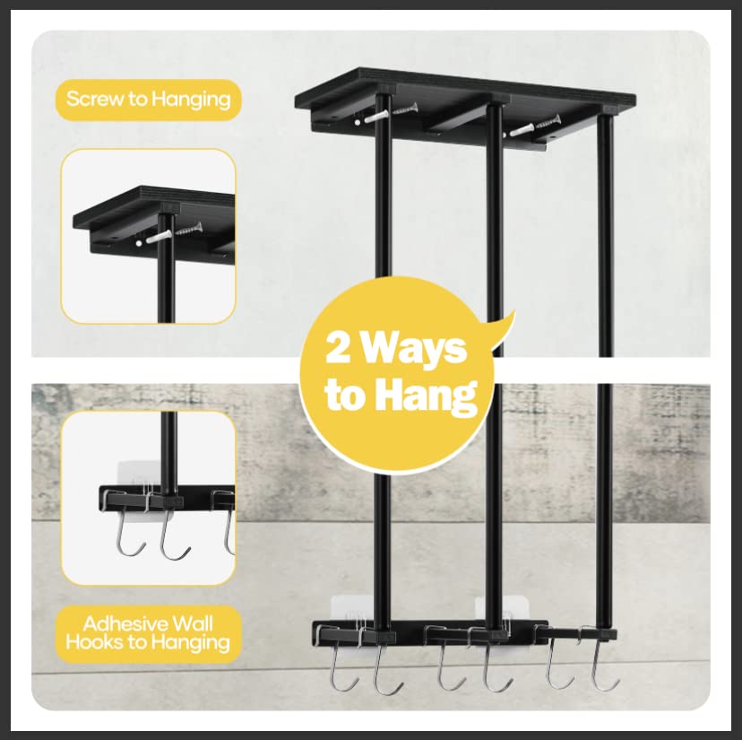 Towel Racks for Bathroom Wall Mounted, MOOACE 3 Bar Adhesive Rolled Towel Holders with Wood Top and 6 Hooks,Metal Bathroom Organizer for Folded Large Towel Washcloths - Black