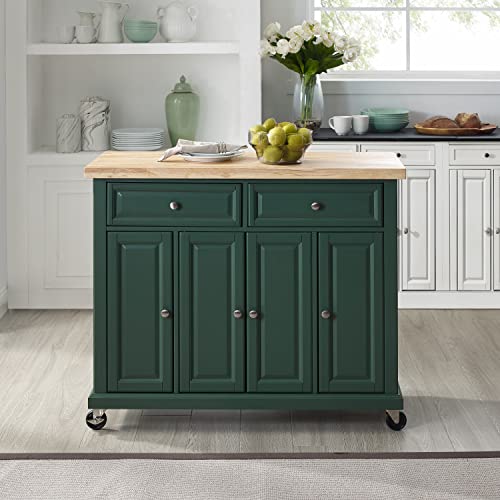 Crosley Furniture Madison Madison Rolling Kitchen Island Cart, Microwave Stand, Coffee Bar, with Shelves and Drawers, Emerald Green