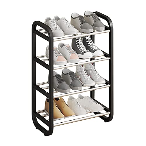 4-Tier Free Standing Shoe Rack Shoe Stand 8-12 Pair Shoe Organizer Easy Assembly Stackable Shoe Storage Shelf for Entryway, Closet, Garage, Bedroom, Cloakroom (Color : Silver, Size : 17.7 x 9.1 x 22