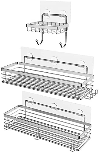 BebLP Adhesive Shower Caddy Soap Dish Holder Shelf with 5 Hooks Bathroom Generic Bathroom organizer Bathroom accessories Bathroom storage Shower organizer Storage organizer Home organization