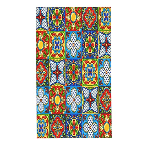 Mexican Talavera Ceramic Tile Pattern Ethnic Folk Premium Extra Soft Bath Hand Towels Washcloth for Home/Beach/Yoga 27.5 X 16 Inches