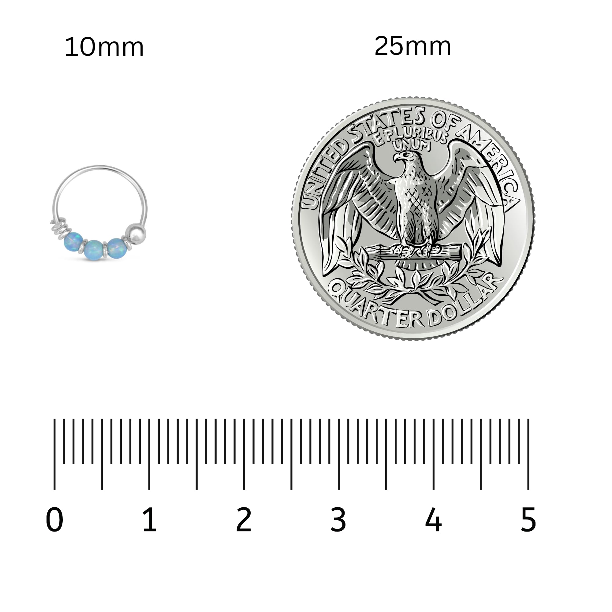 Handmade Silver Single 10MM Cartilgae Helix Piercing Hoop Earring with Trio Blue Opal, 925 Sterling Silver Very Small 10MM Thin 22Gauge Hoop for women, By Miya Jewelry