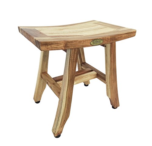 EcoDecors Satori Teak Wood Shower Shaving Foot Rest Stool Natural Rustic Finish - 10" D x 14" W x 15" H