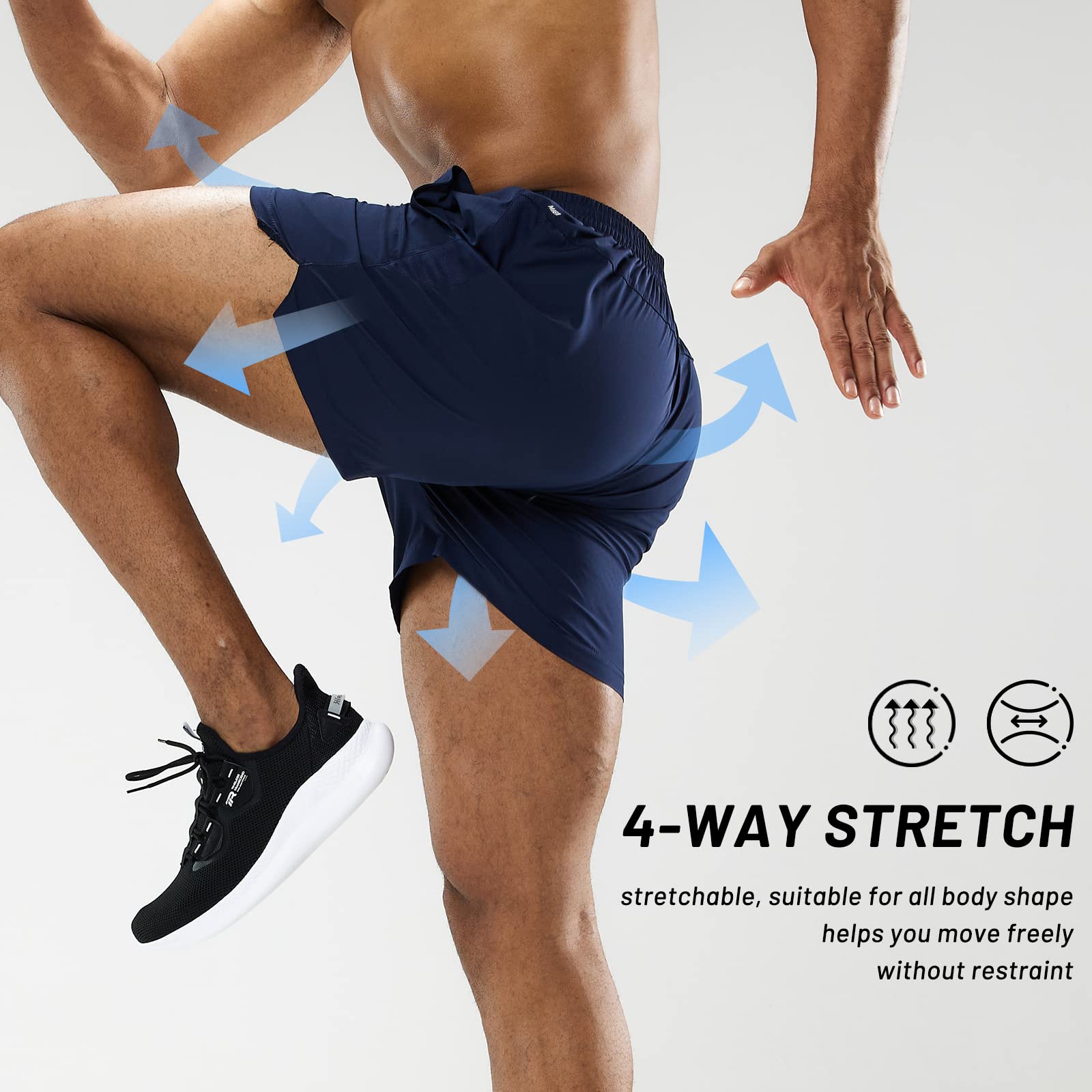 MIER Men's Workout Running Shorts Quick Dry Active 5 Inches Shorts with Pockets, Lightweight and Breathable, Navy, L