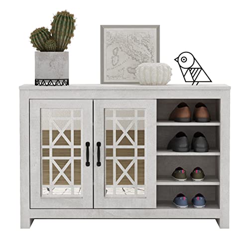 Galano Isadora 16 Pair Shoe Cabinet with 2 Door with Shelves - Modern Shoe Rack - Standing Shoe Cabinet - Shoe Storage with Doors - Shoe Organizer for Home - Dusty Grey Oak