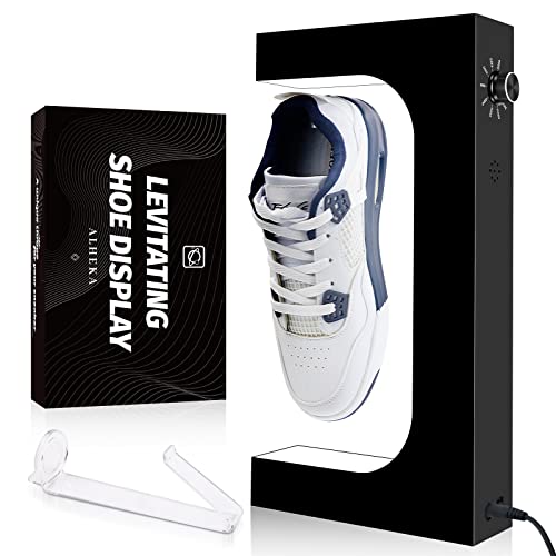 Alheka Levitating Shoe Sneaker Display, Magnetic Floating Shoe Display, Shoe Levitation with Separation Control on LED Light for Sneaker from 200-650g, Gift for Sneakerhead（Black with Shoe Stretcher）