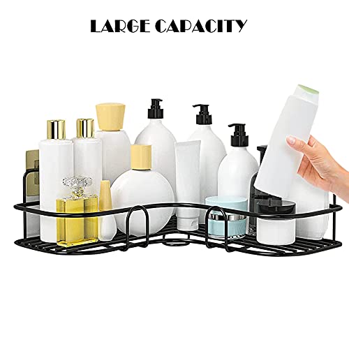 Totruning Corner Shower Caddy Adhesive Shelf Bathroom Shower Organizer Shower Storage for Inside Shower Wall Mounted No Drilling Stainless Steel Shower Holder Rack for Bathtub and Kitchen (Black)