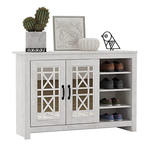 Galano Isadora 16 Pair Shoe Cabinet with 2 Door with Shelves - Modern Shoe Rack - Standing Shoe Cabinet - Shoe Storage with Doors - Shoe Organizer for Home - Dusty Grey Oak