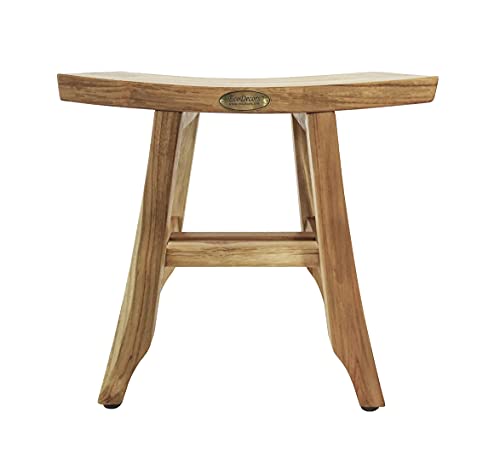 EcoDecors Satori Teak Wood Shower Shaving Foot Rest Stool Natural Rustic Finish - 10" D x 14" W x 15" H