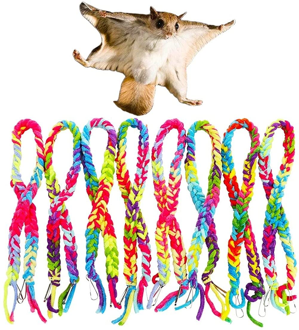 8 Pack Sugar Glider Toy Colored Climbing Cotton Rope Hanging Swing for Sugar Glider Squirrel Hamster Bird Parrot Hanging Toy Cage Accessories Rat Toys Bird Rope Perch Swing Toy (8 Pack)