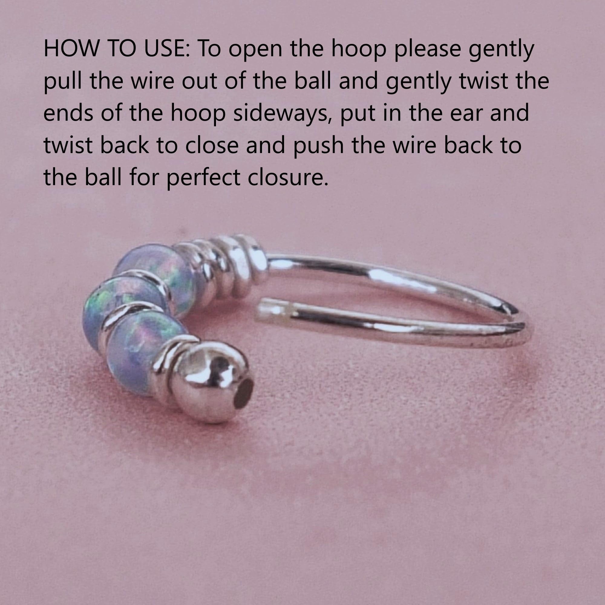 Handmade Silver Single 10MM Cartilgae Helix Piercing Hoop Earring with Trio Blue Opal, 925 Sterling Silver Very Small 10MM Thin 22Gauge Hoop for women, By Miya Jewelry