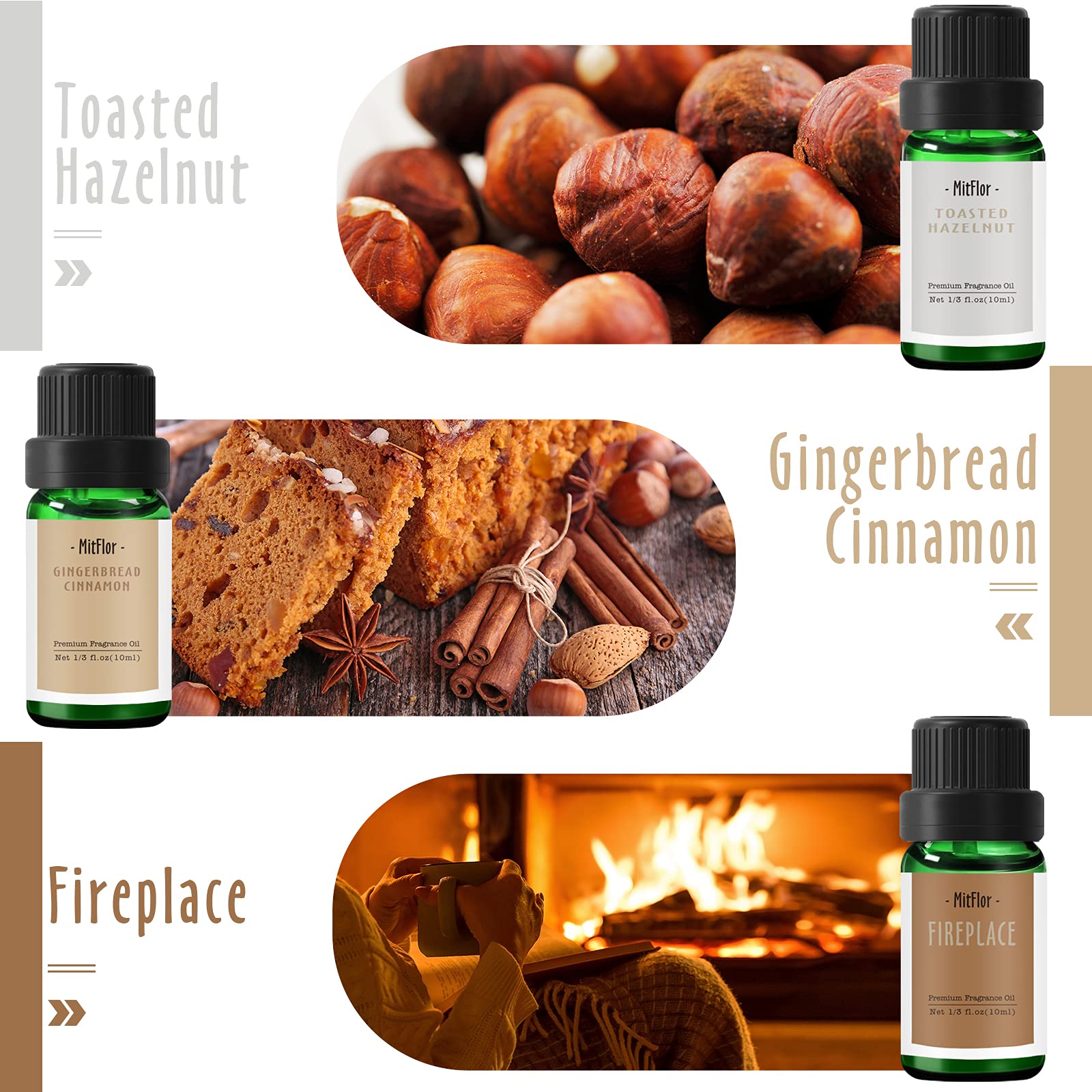 Fragrance Oils, MitFlor Winter Essential Oils for Home Diffusers, Soap & Candle Making Scents, Premium Holiday Aromatherapy Gift Set, 6 x10ml-Winter Berries, Gingerbread Cinnamon, Fireplace & More