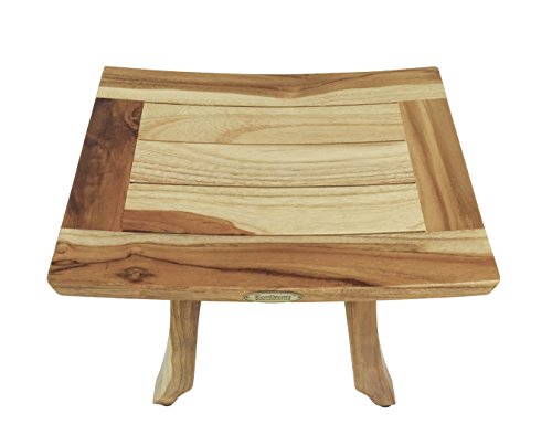 EcoDecors Satori Teak Wood Shower Shaving Foot Rest Stool Natural Rustic Finish - 10" D x 14" W x 15" H