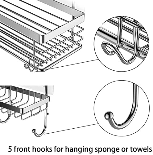 BebLP Adhesive Shower Caddy Soap Dish Holder Shelf with 5 Hooks Bathroom Generic Bathroom organizer Bathroom accessories Bathroom storage Shower organizer Storage organizer Home organization