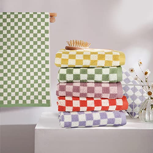 Sawowkuya 5 Pcs Checkered Hand Towels, 100% Cotton Bath Towels Checkered Towel, Soft Absorbent Hand Towels for Bathroom, 13” x 29” Cute Patterned Face Towels for Spa Gym Kitchen