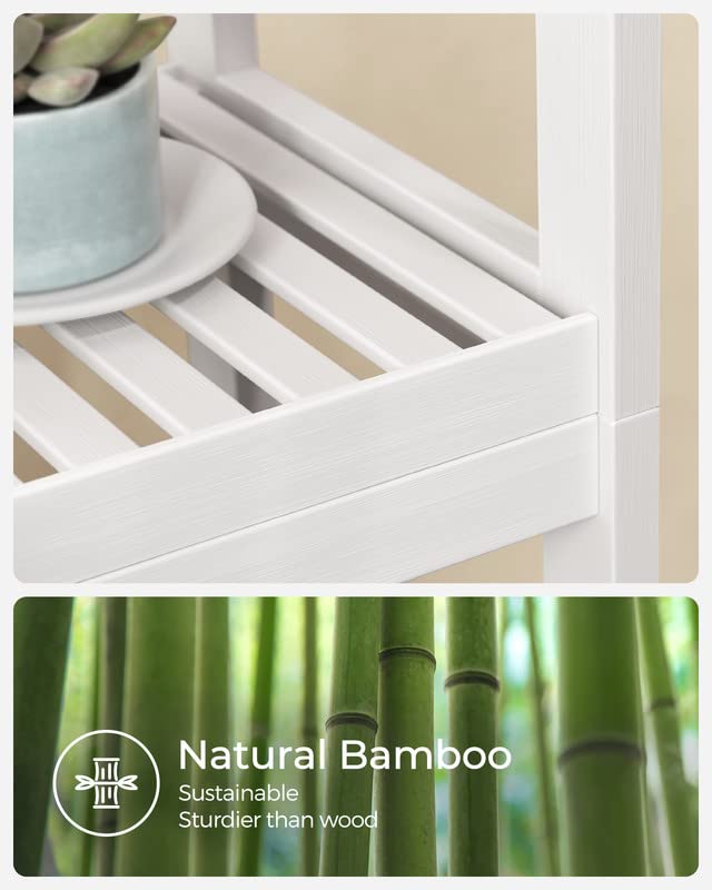 SONGMICS Over The Toilet Storage, 3-Tier Bamboo Over Toilet Bathroom Organizer with Adjustable Shelf, Fit Most Toilets, Space-Saving, Easy Assembly, White UBTS01WT