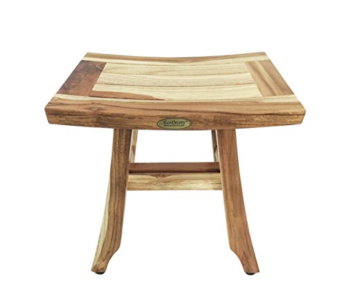 EcoDecors Satori Teak Wood Shower Shaving Foot Rest Stool Natural Rustic Finish - 10" D x 14" W x 15" H