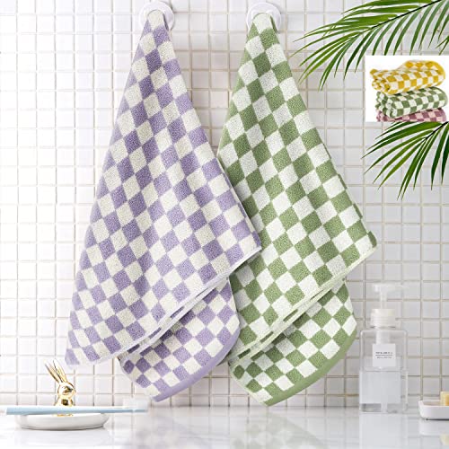 Sawowkuya 5 Pcs Checkered Hand Towels, 100% Cotton Bath Towels Checkered Towel, Soft Absorbent Hand Towels for Bathroom, 13” x 29” Cute Patterned Face Towels for Spa Gym Kitchen