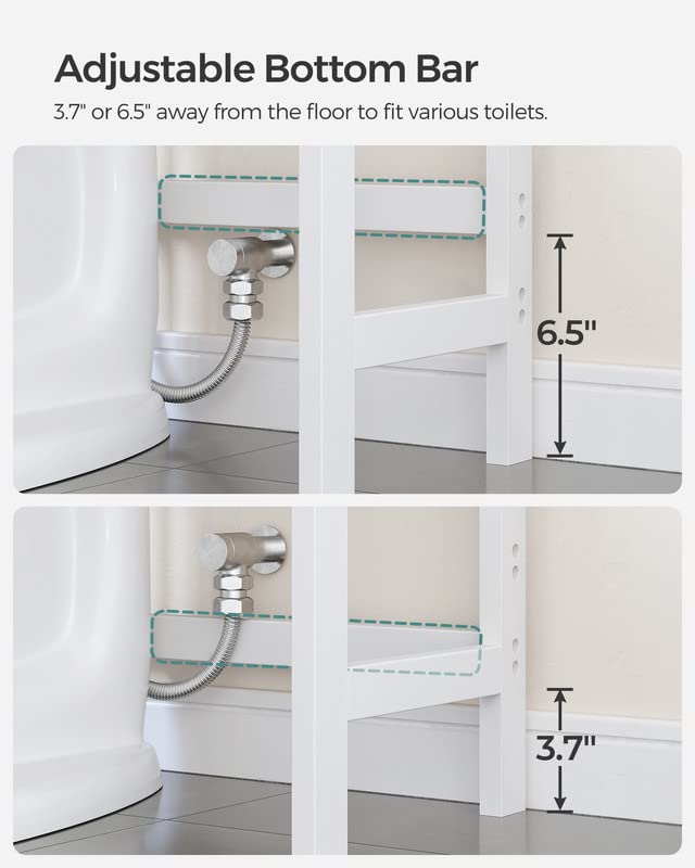 SONGMICS Over The Toilet Storage, 3-Tier Bamboo Over Toilet Bathroom Organizer with Adjustable Shelf, Fit Most Toilets, Space-Saving, Easy Assembly, White UBTS01WT