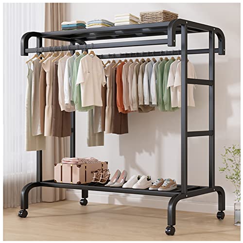Qingluan Clothing Rack Heavy Duty Clothes Rack, Rolling Clothes Rack, Sturdy Metal Wardrobe Closet Rack for Hanging Clothes, Freestanding Closet Organizer, Max Load 520lbs,Black,47Ć20in/120Ć50cm