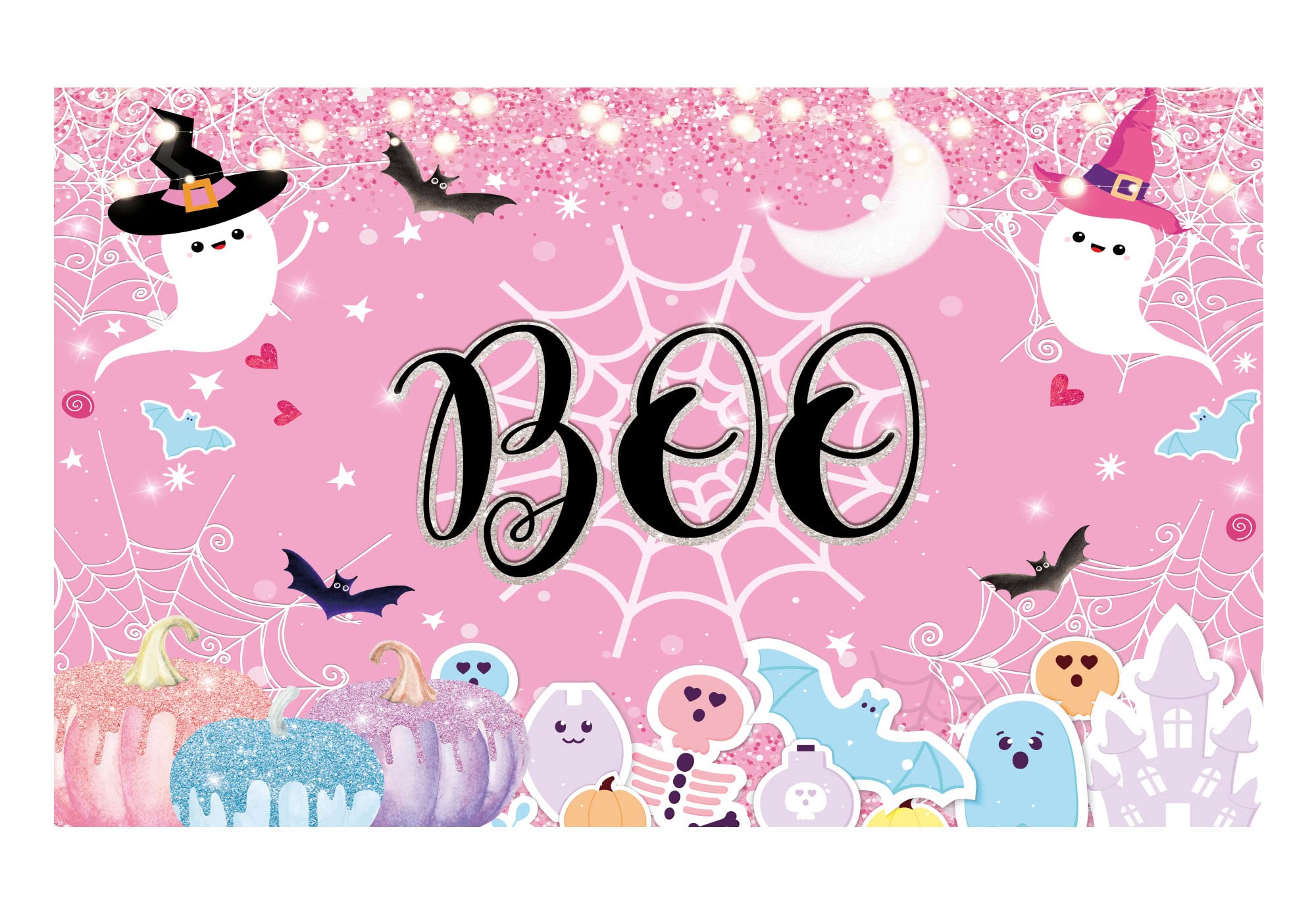 Funnytree Pastel Halloween Backdrop Pink Ghost Girls Birthday Party Background Boo Theme Hallowmas Banner Cute Spooky Bat Pumpkin Decoration Supplies Photo Booth Prop