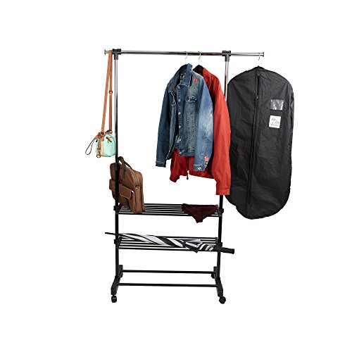 Mind Reader Rolling Garment Rack with 3 Shelves, Silver/Black