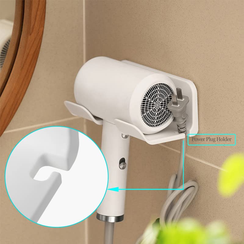 SUPTEC Universal Hair Dryer Holder, Self Adhesive Wall Mount Stand for Most Brand/Size Hair Blow Dryer Hair Dryer Organizer Rack with Plug&Wire Hook for Bathroom…