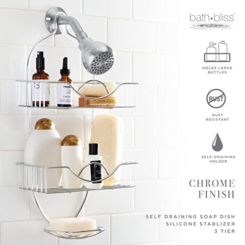 Bath Bliss 2 Tier Rainbow Design Shower Caddy | Over the Shower Head | Bathroom Organizer | Shampoo and Soap Holder | Rust Resistant | Chrome