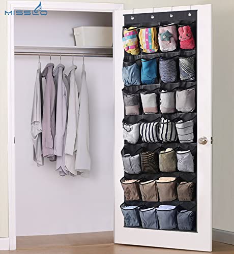 MISSLO 2 Pack 28 Large Pockets Hanging Shoe Rack Door Shoe Organizer Hanging Shoe Storage Hanger for Closet Mesh Holder, Black, White