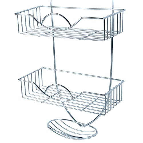 Bath Bliss 2 Tier Rainbow Design Shower Caddy | Over the Shower Head | Bathroom Organizer | Shampoo and Soap Holder | Rust Resistant | Chrome