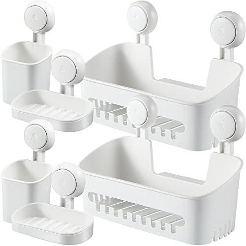 2 Sets Shower Caddy Suction Cup with Soap Dish and Toothbrush Holder One Second Installation No Drilling Suction Shower Shelf Removable Suction Shower Organizer for Bathroom Kitchen