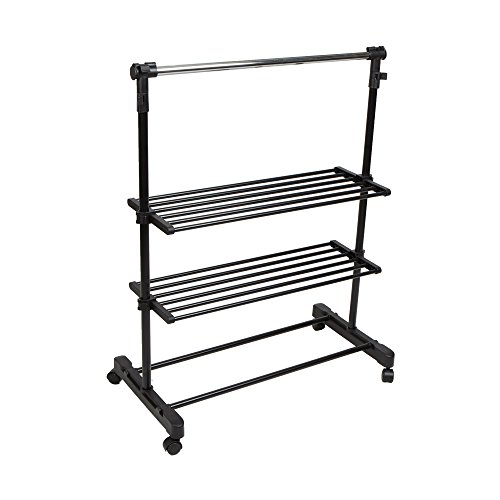 Mind Reader Rolling Garment Rack with 3 Shelves, Silver/Black