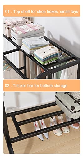 Qingluan Clothing Rack Heavy Duty Clothes Rack, Rolling Clothes Rack, Sturdy Metal Wardrobe Closet Rack for Hanging Clothes, Freestanding Closet Organizer, Max Load 520lbs,Black,47×20in/120×50cm