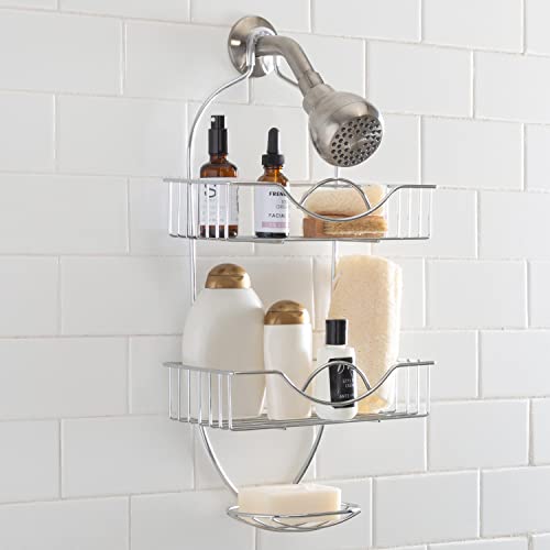 Bath Bliss 2 Tier Rainbow Design Shower Caddy | Over the Shower Head | Bathroom Organizer | Shampoo and Soap Holder | Rust Resistant | Chrome