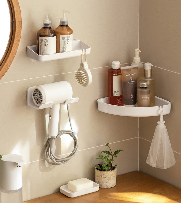 SUPTEC Universal Hair Dryer Holder, Self Adhesive Wall Mount Stand for Most Brand/Size Hair Blow Dryer Hair Dryer Organizer Rack with Plug&Wire Hook for Bathroom…