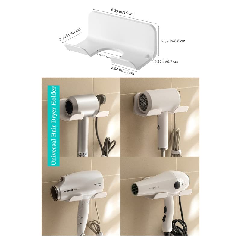 SUPTEC Universal Hair Dryer Holder, Self Adhesive Wall Mount Stand for Most Brand/Size Hair Blow Dryer Hair Dryer Organizer Rack with Plug&Wire Hook for Bathroom…