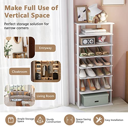 Giantex 7-Tier Wooden Shoe Rack, Patented Double Row Shoe Organizer for 14 Pairs, Customizable Height, Space-saving Shoe Storage Stand for Entryway, Hallway, Living Room, Bedroom (White, Double)