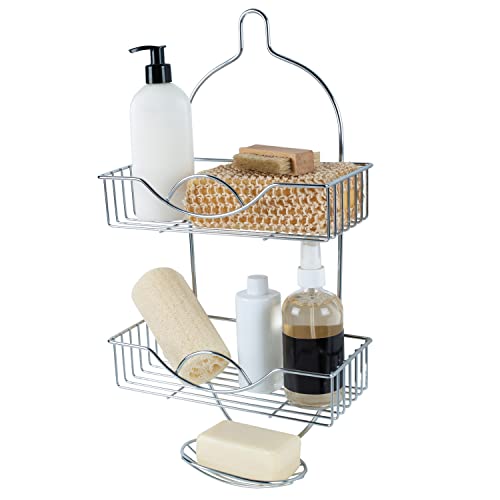 Bath Bliss 2 Tier Rainbow Design Shower Caddy | Over the Shower Head | Bathroom Organizer | Shampoo and Soap Holder | Rust Resistant | Chrome