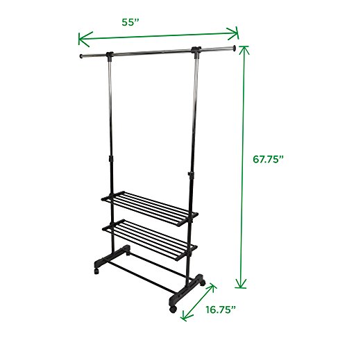 Mind Reader Rolling Garment Rack with 3 Shelves, Silver/Black